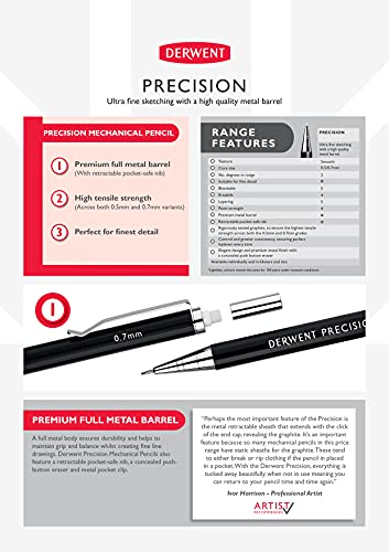Derwent Mechanical Pencils 0.7, Metal Barrel, Precision, HB (2302429)