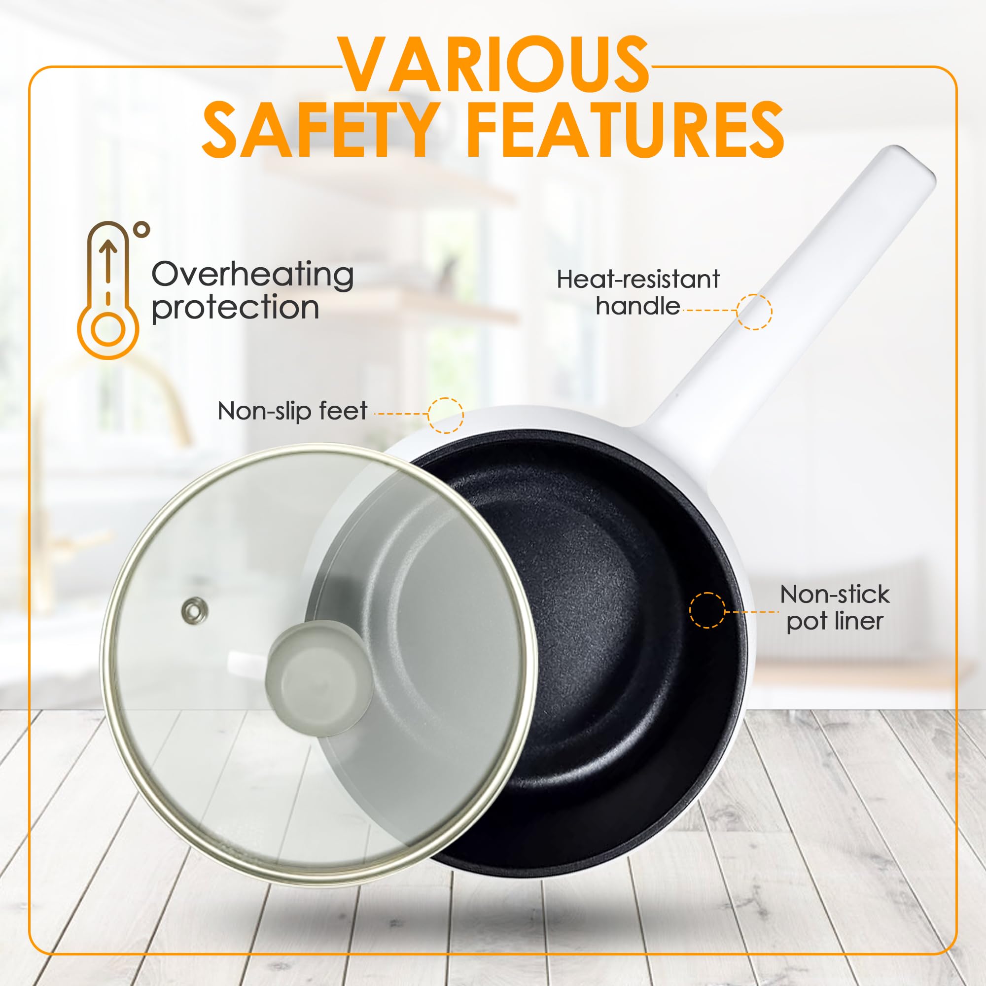 Mini Electric Hot Pot for Cooking: Portable Ramen Cooker: 1.2L Multi-Functional Self Heating Pot, Non-Stick Electric Pot for Pasta, Noodles, Soup, Egg, Portable Cooking Pot, Lazy Pot