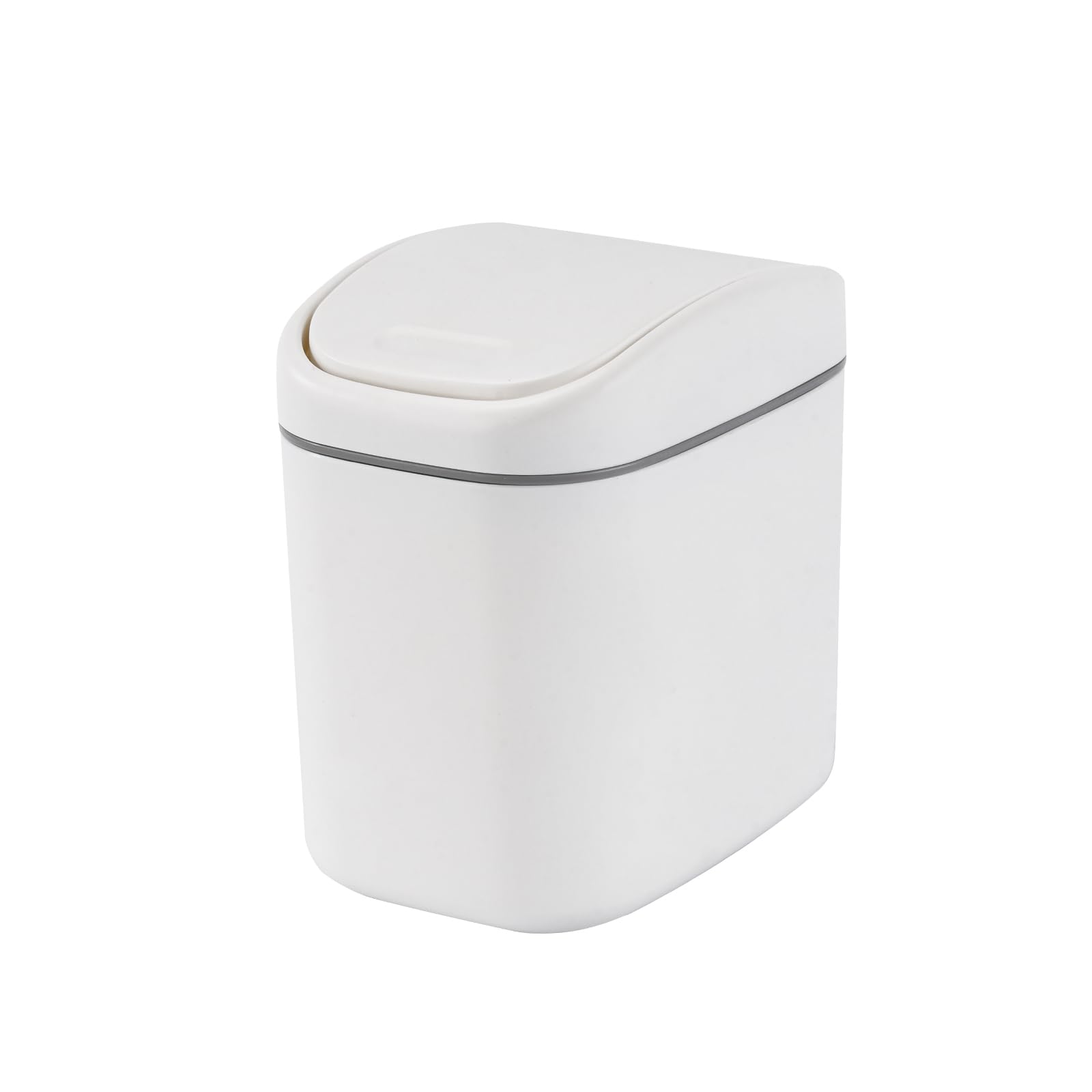 Mini Garbage Can with Swing Top Lid, 0.8 Gallon Small Trash Can White Plastic Wastebasket Mini Desktop Trash Can Organization and Accessories for Vainty Desk Kitchen Bedroom Office Camper(1 Pack)