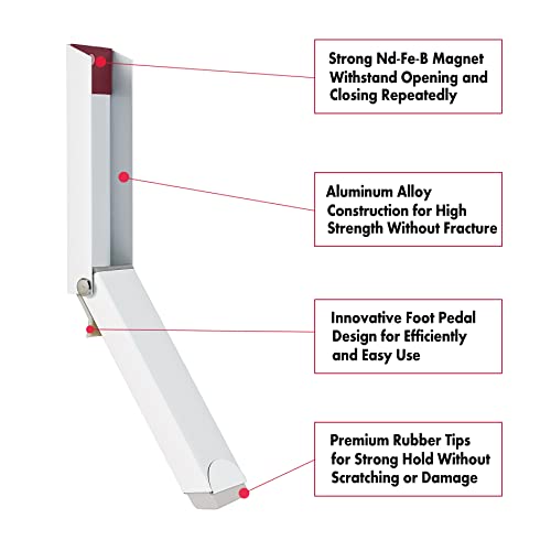 Easy Pedal Door Stoppers, No Drilling Door Stop Hold Door Open, One Touch Kick Down Doorstop Holder for Bottom of Door(White, 1 Pack)
