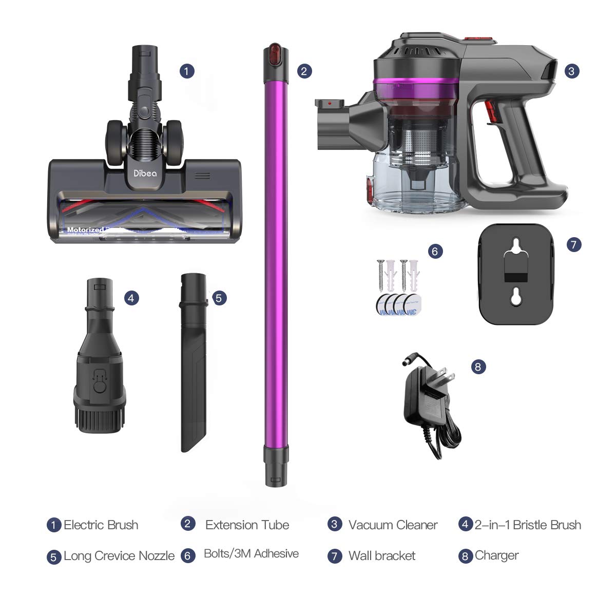 Dibea Cordless Stick Vacuum Cleaner Upgraded 24KPa Powerful Electric Brooms Lightweight 2 in 1 Handheld Vacuum for Home Hard Floor Carpet Pet E19Pro