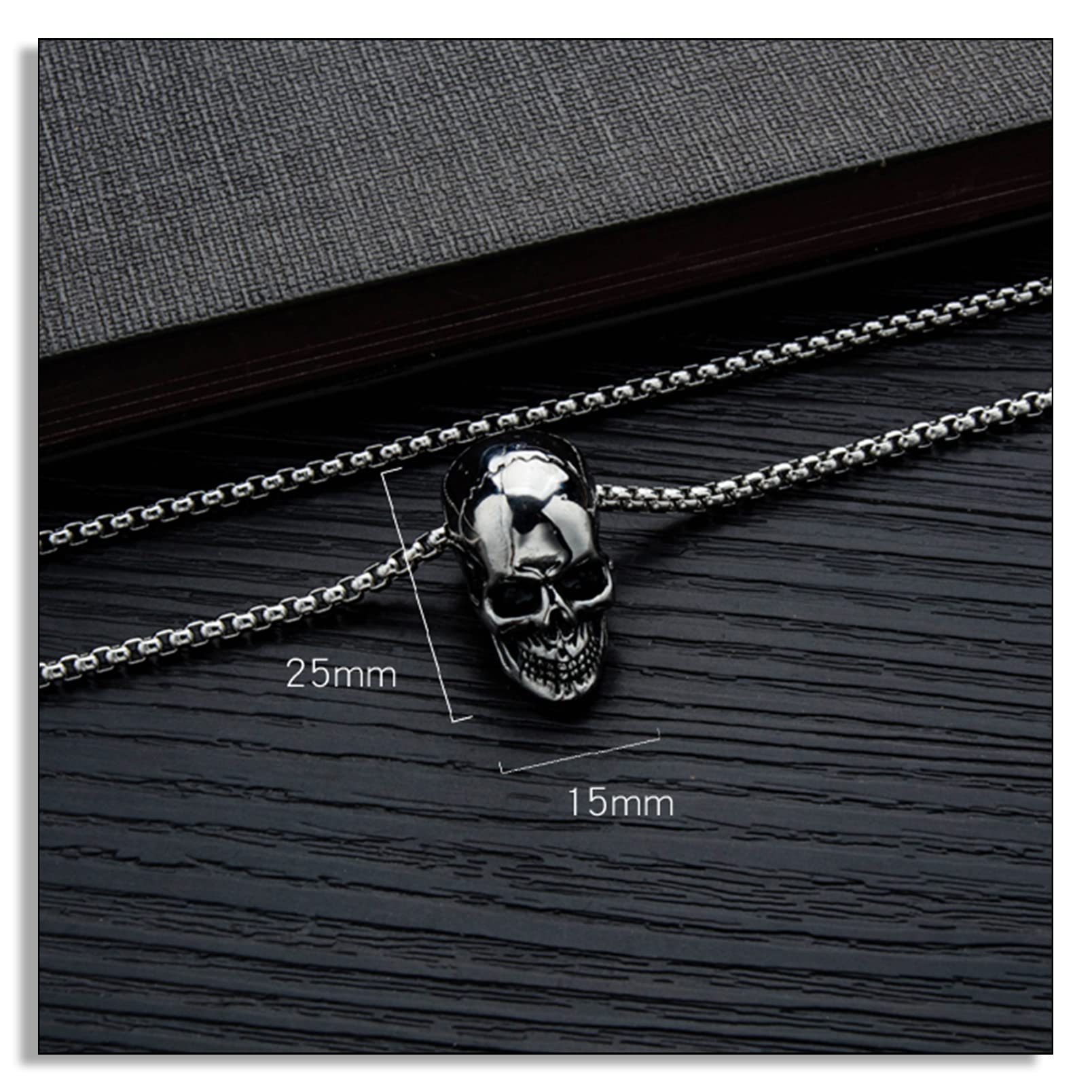 Heavstjer Punk Jewelry Stainless Steel Skull Pendant Cool Necklace(Steel)