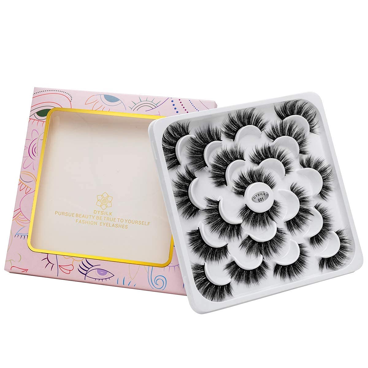 DYSILK 10 Pairs 6D Faux Mink Eyelashes Fluffy Wispy Long Dramatic Look False Eyelashes Volume Thick Extension Fake Eyelashes Natural Soft Makeup Handmade Reusable Lashes Pack No Glue