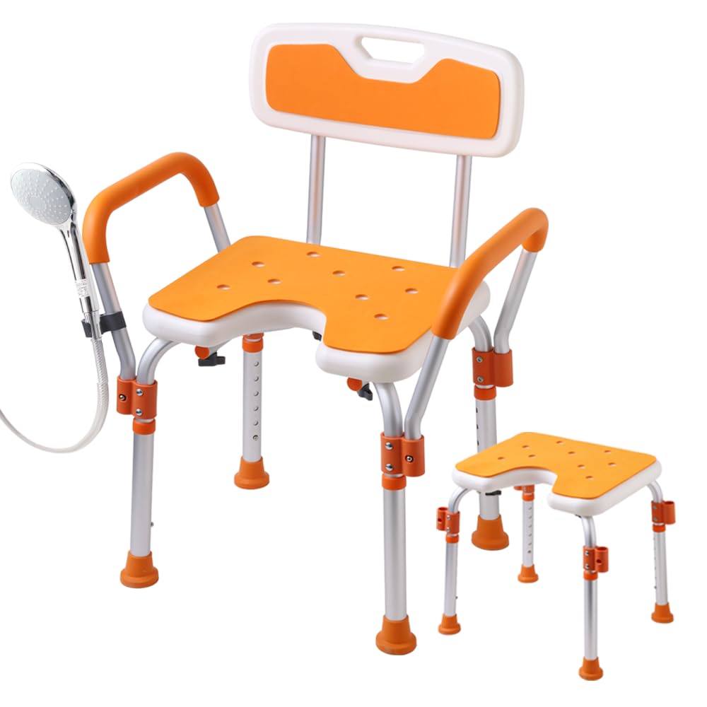 Shower Chair for Inside Shower, Japard 400 lbs Heavy Duty Bath Chair with Arms and Shower Head Holder, Medical Shower Seat, Bath Stool Safety Shower Bench for Elderly