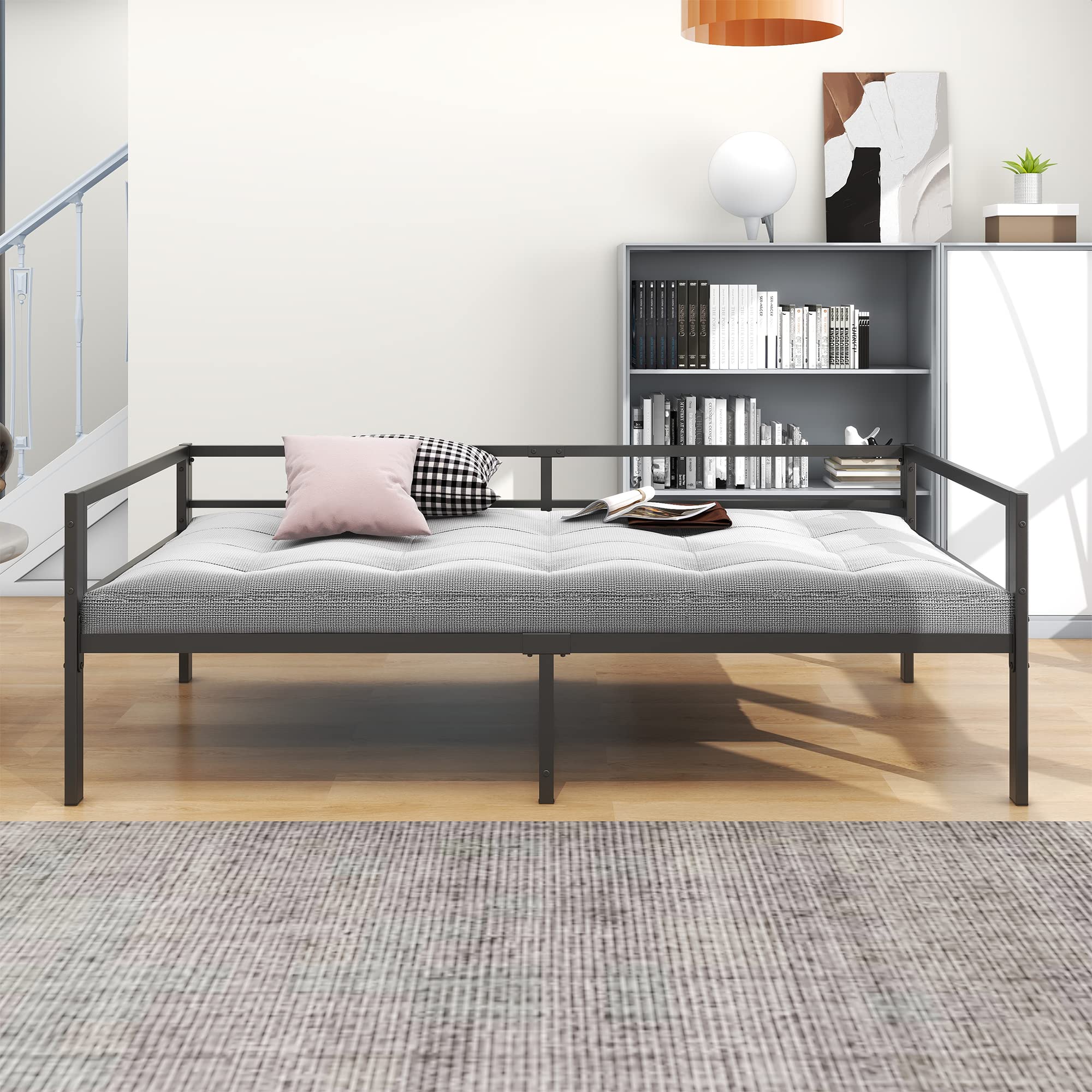 DUMEE Twin Daybed Frame with Storage, Multifunctional Mattress Foundation/Day Bed Sofa with Headboard, Reinforced Support, No Box Spring Needed, Twin, Black