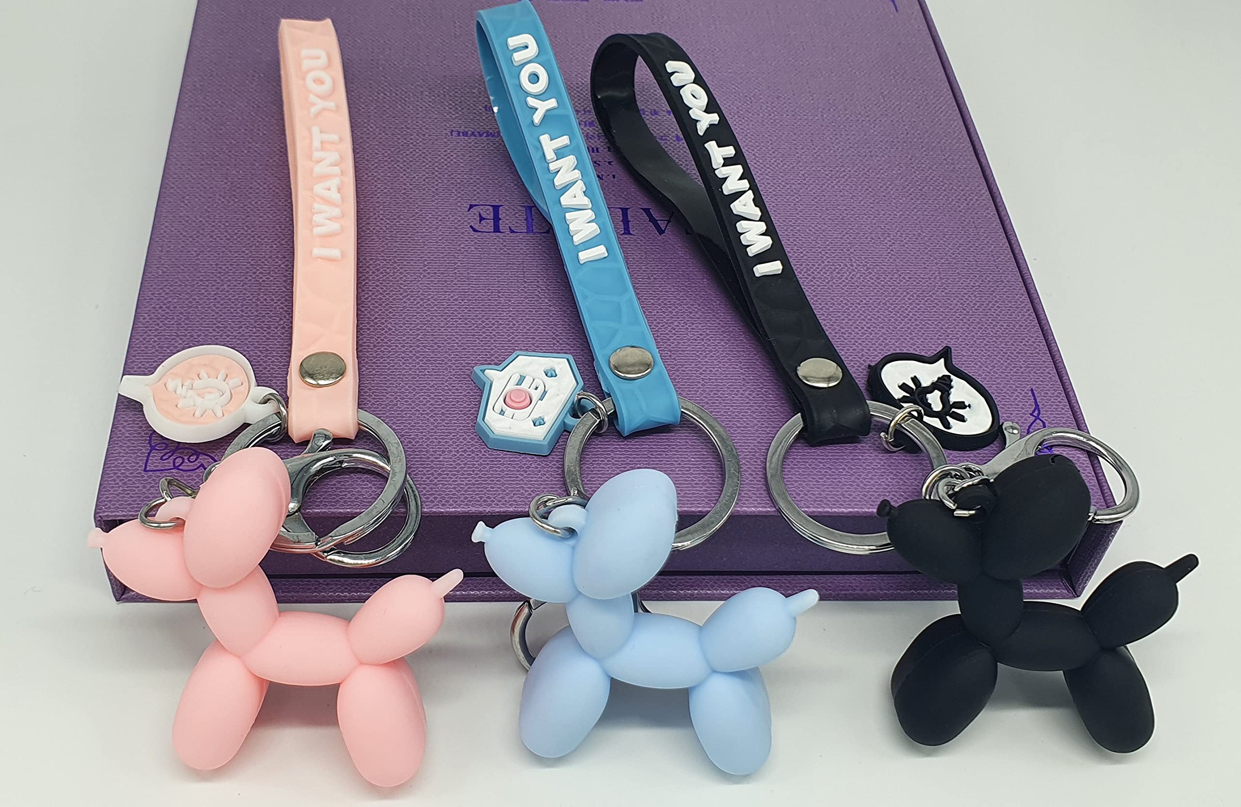 Generic Cute Dog Keychain Balloon Dog Style Keyring soft Silicon Animal Keyhook Lovely Puppy Key Holder (Sky-blue)