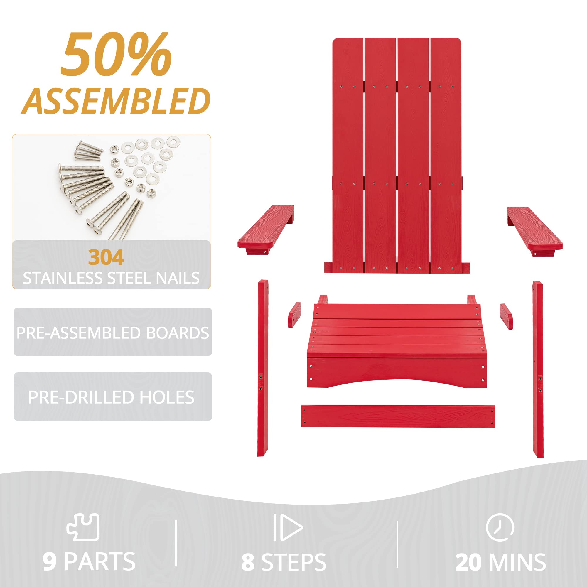 LUE BONA Folding Adirondack Chairs Set of 4, HDPS Poly Modern Adirondack Chair, Weather Resistant Plastic Adirondack Fire Pit Chairs for Patio, Porch, Deck, Pool, Garden, Backyard, Black