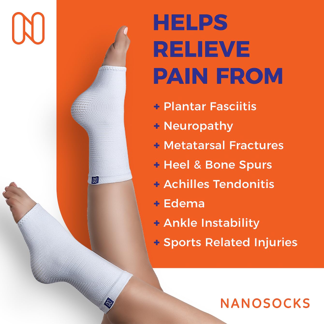 NanoSocks Compression Socks for Women & Men (1 Pair) - BEST Ankle Brace Support Sleeve for Neuropathy, Plantar Fasciitis, Diabetic Foot Nerve Pain Relief - Toeless (Medium, Black)