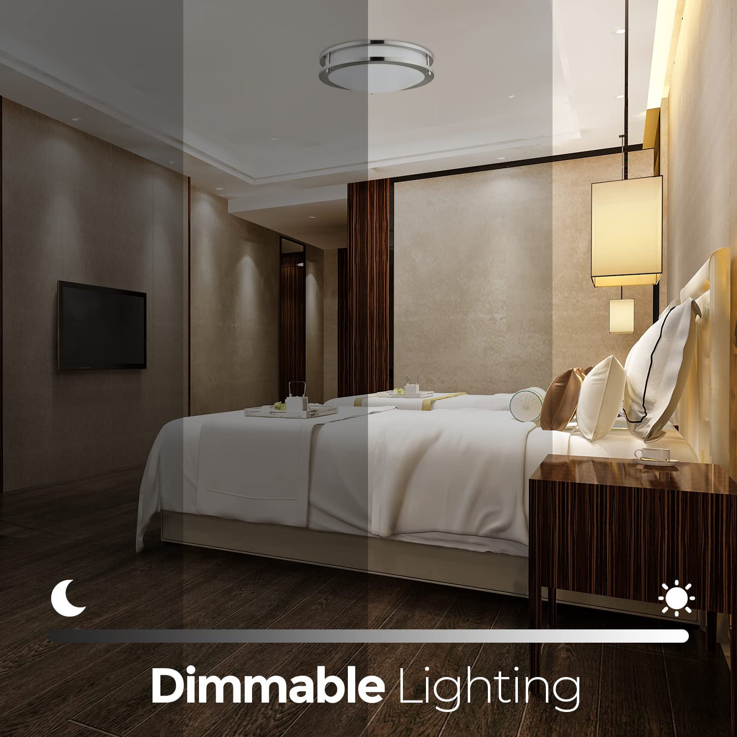 Diodesy 12 Inch LED Ceiling Light Fixture, 15W Flush Mount Ceiling Light Fixture for Bathroom Hallway Living Room and Bedroom, Dimmable, 1050LM, 2700K-5000K 5CCT Adjustable, Brushed Nickel, ETL.