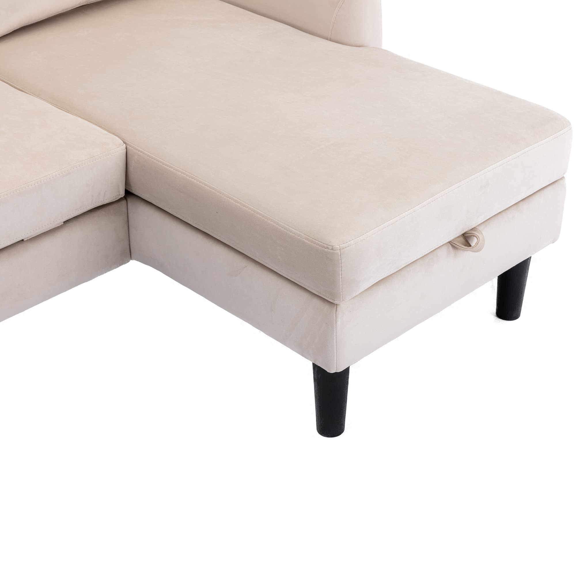 PEIHONGET Sleeper Sectional Sofa, 72.44" Velvet L-Shape 3 Seat with Pull Out Bed, Sectional Sofa Couch with Storage Chaise Living Room Bedroom Apartment (Beige)
