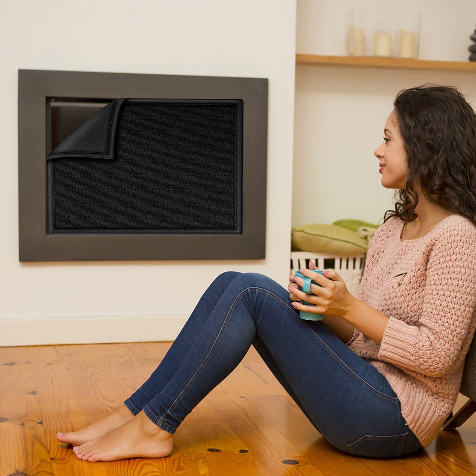 Magnetic Fireplace Cover, Fireplace Blocker Blanket Stops Overnight Heat Loss, Adjustable Fireplace Draft Stopper Save Energy, Fireplace Insulation Black 33" W x 29" H