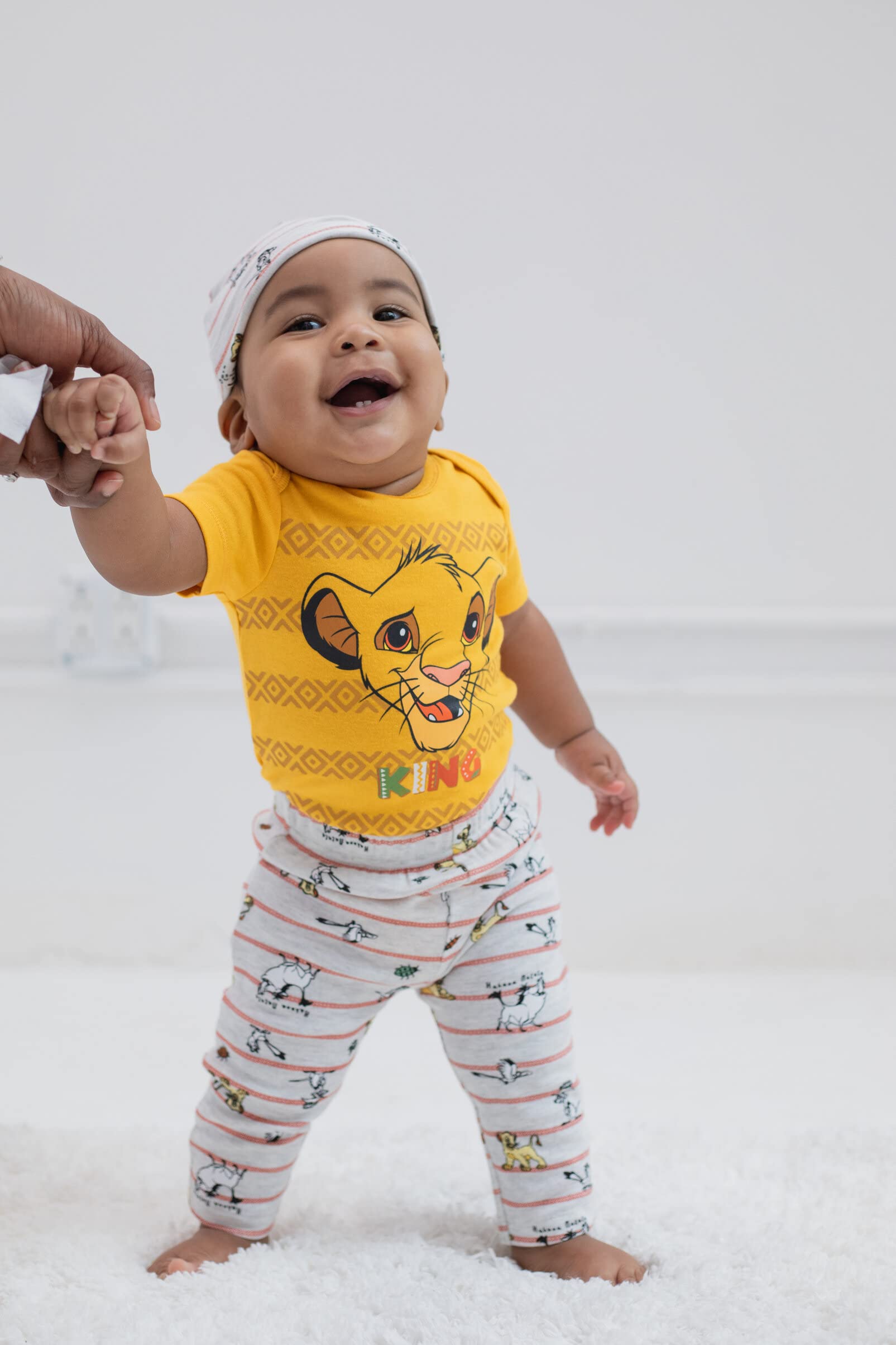 Disney Lion King Simba Infant Baby Boys 3 Piece Outfit Set: Cuddly Bodysuit Pants Hat orange/White 3-6 Months
