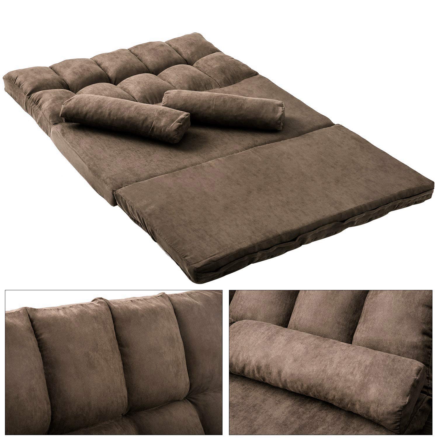 EMKK Chair with Back Support-Double Seating for Adults & Kids,w Adjustable Couch Fully Backrest 2 Pillows Gaming Living Room, Folding Chaise Lounge Floor Sofa, Brown Aparment a
