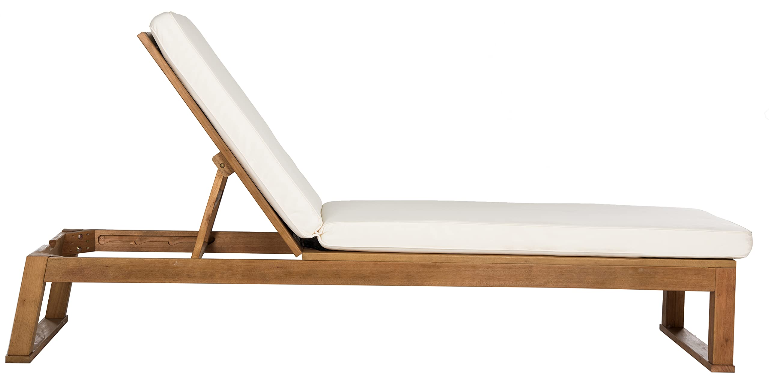 SAFAVIEH Outdoor Collection Solano Natural Brown Solid Wood/Beige Cushion Patio Adjustable Chaise Lounge Chair (PAT7024A)