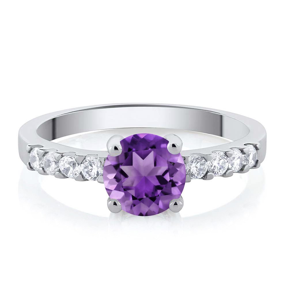 Gem Stone King Purple Amethyst Engagement Anniversary Promise Ring For Women (1.24 Cttw, Gemstone February Birthstone, Round 6MM, Size 7)
