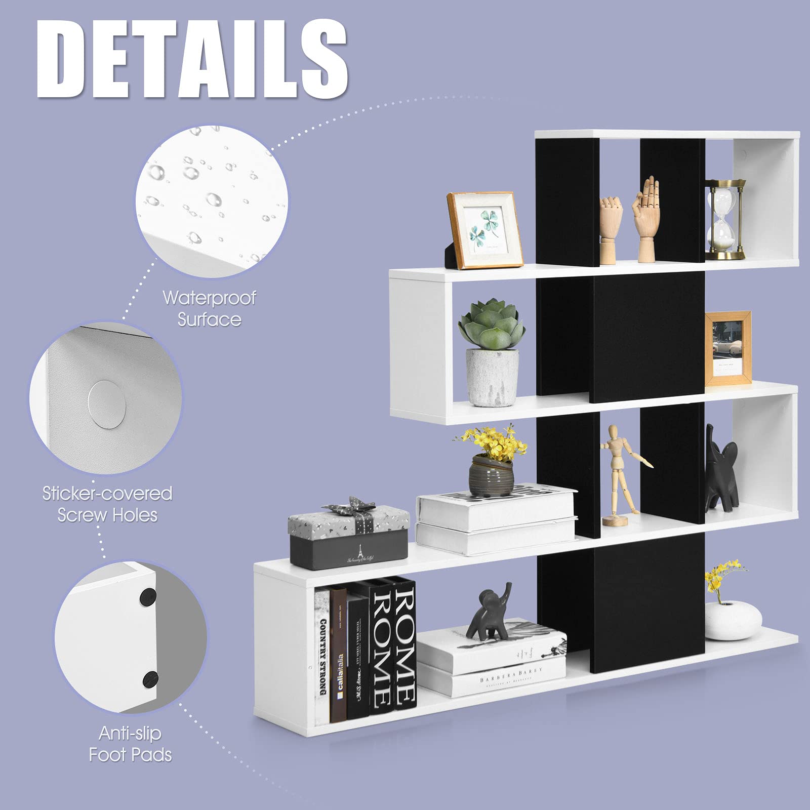 Tangkula 8 Cubes Bookshelf, Modern Ladder Corner Bookcase, 8-Cube Open Stepped Storage Bookcase, 5-Tier Display Shelf for Home Office, 47 x 8 x 43 Inch, Living Room Divider Bookcase