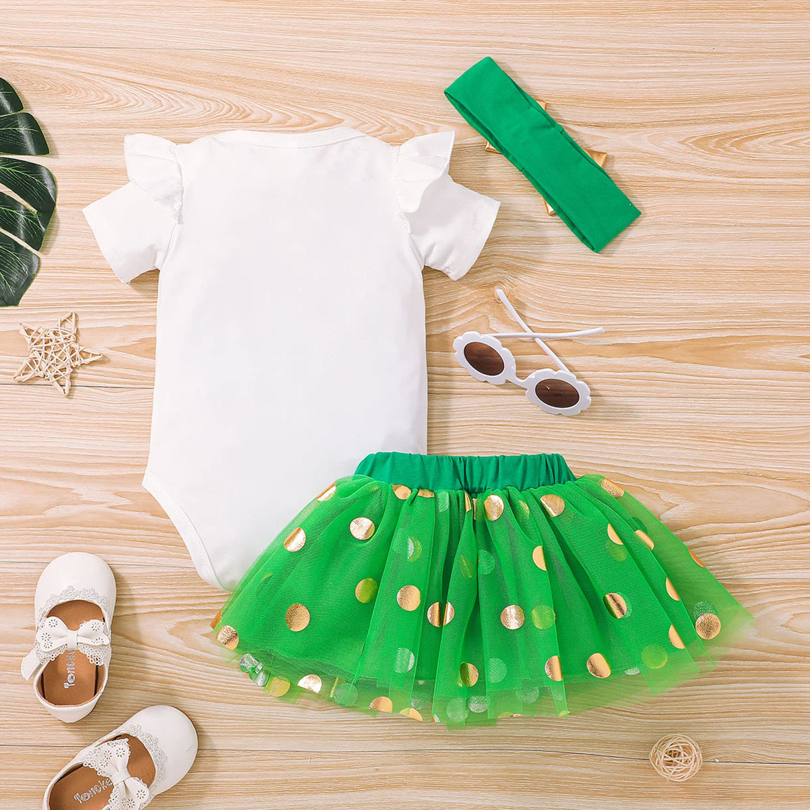 Infant Dot Tulle Outfits Headbands St.Patrick's Day Letter Romper Bodysuit Girls Printed Baby (Green, 3-6 Months)