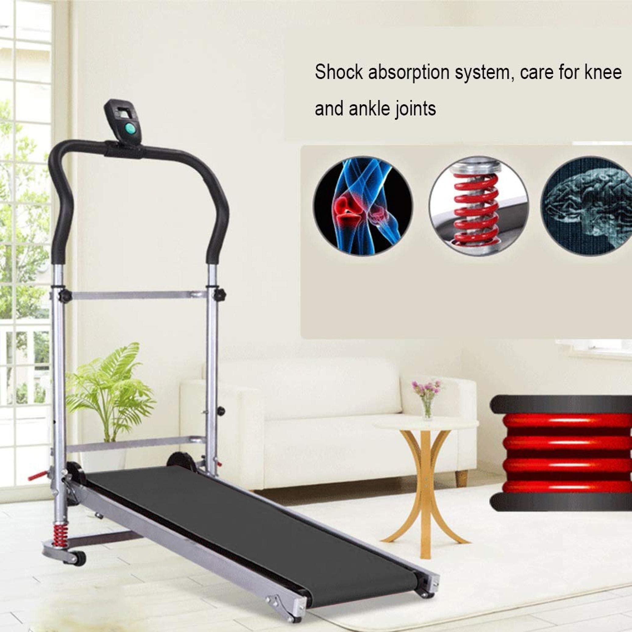 GGSMD New Folding Manual Treadmill Running Machine for Small Space,2 Level Incline,Twin Flywheels,Upgraded Shock-Absorbing,LED Display,Easy Assembly, Women Men - US Spot, Black, 53.1x37.4x20.5 inch