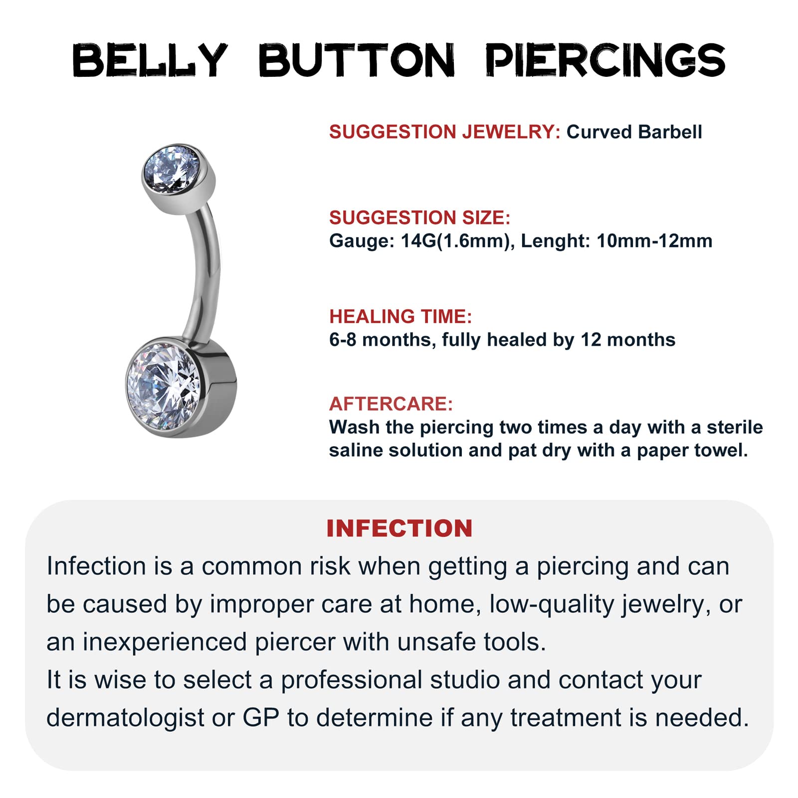 FINE4U Titanium Belly Button Rings 14G 10mm - ASTM F136 Implant Grade Real Titanium Belly Ring, Internally Threaded Hypoallergenic Navel Piercing Jewelry for Gift idea (Clear)
