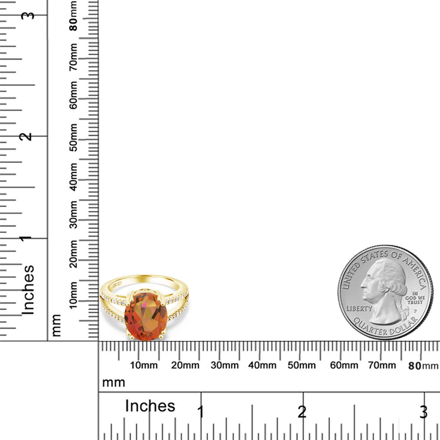 Gem Stone King 18K Yellow Gold Plated Silver Twilight Orange Mystic Quartz Ring For Women (4.48 Cttw, Oval 12X10MM, Gemstone Birthstone, Available In Size 5, 6, 7, 8, 9)