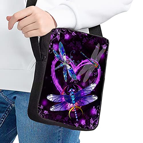 Howilath Purple Flowers Dragonfly Print Cell Phone Pouch Purse Wallet, Mini Shoulder Bag, Mini Cross-body Shoulder Bag with Strap