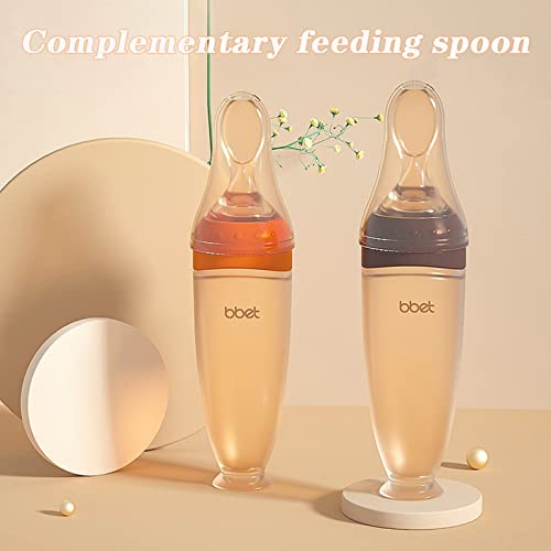 Silicone Baby Food Dispensing Spoon, Baby Food Feeder with Standing Base for Infant 4+Months Dispensing and Feeding,Travel Essentials (Orange)