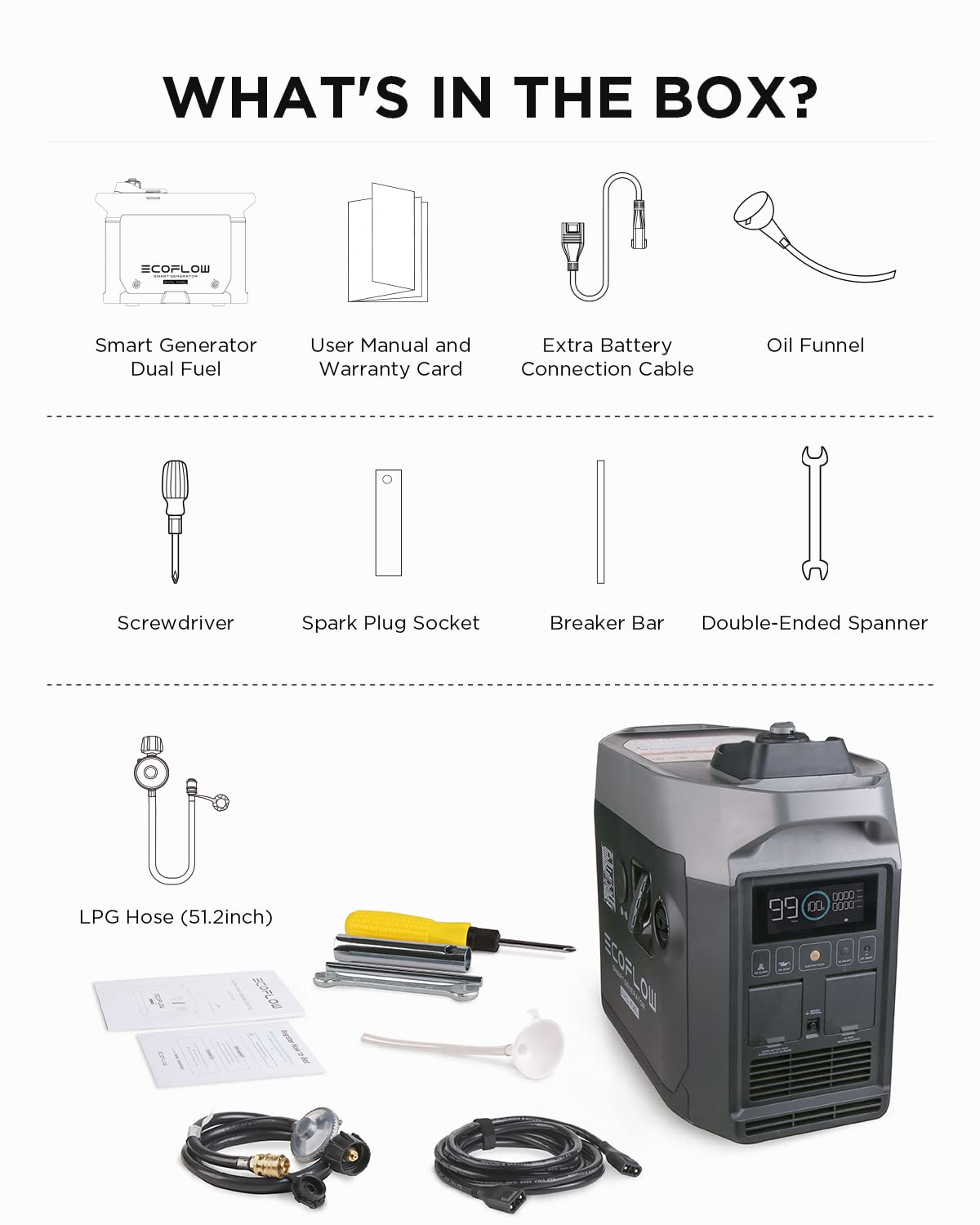 EF ECOFLOW 1800W Dual Fuel Smart Generator with Both LPG and Gas Powered Support, Smart Control, for Home Battery Backup, Emergency, Applicable for DELTA Pro/DELTA Max/DELTA 2/DELTA 2 Max