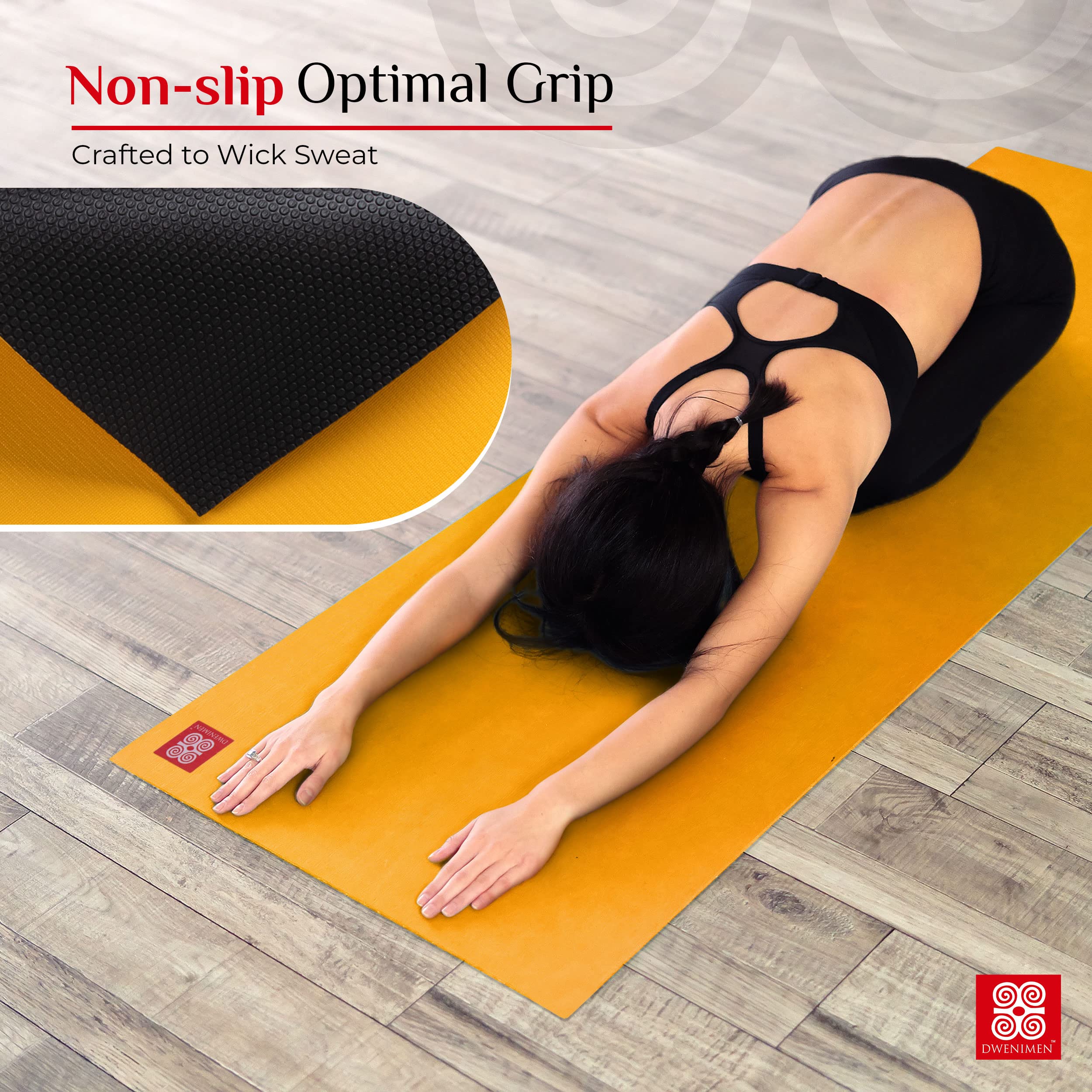 DWENIMEN Elite Pro Large Yoga Mat with yoga pose instructions, carrying bag, yoga mat strap, and latex-free resistance bands - non-slip, dense cushioning for joint support & stability (6MM Thick)