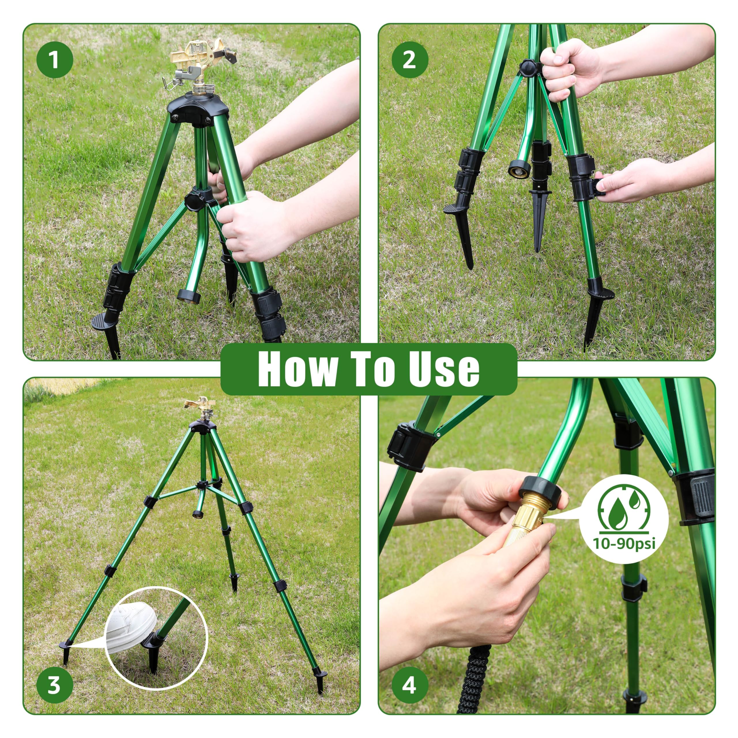 Heavy-Duty Brass Impact Sprinkler on Ground PlugTripod Base, 360 Degree, 0-43 Feet Large Area Coverage Yard Sprinkler, Adjustable Height 16-37โ Water Sprinkler for Lawn for Lawn/Yard/Garden