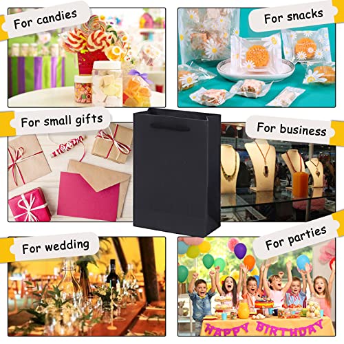 Szehap Black Gift Bags with Handles, 50 Pack Small Black Paper Bags Bulk, 5 x 2.4 x 7.4ββ Kraft Paper Bags