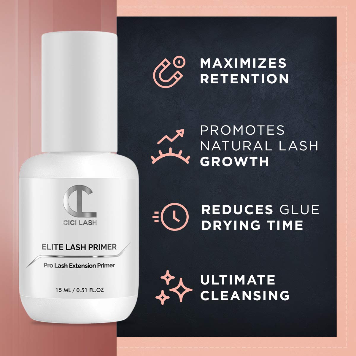 Elite Eyelash Extension Primer/Pre-Treatment (15ml) - Professional Lash Cleanser & Protein Oil Remover For Individual Mink Eyelash Extensions | Increases Retention & Glue Drying Time | Lash Supplies