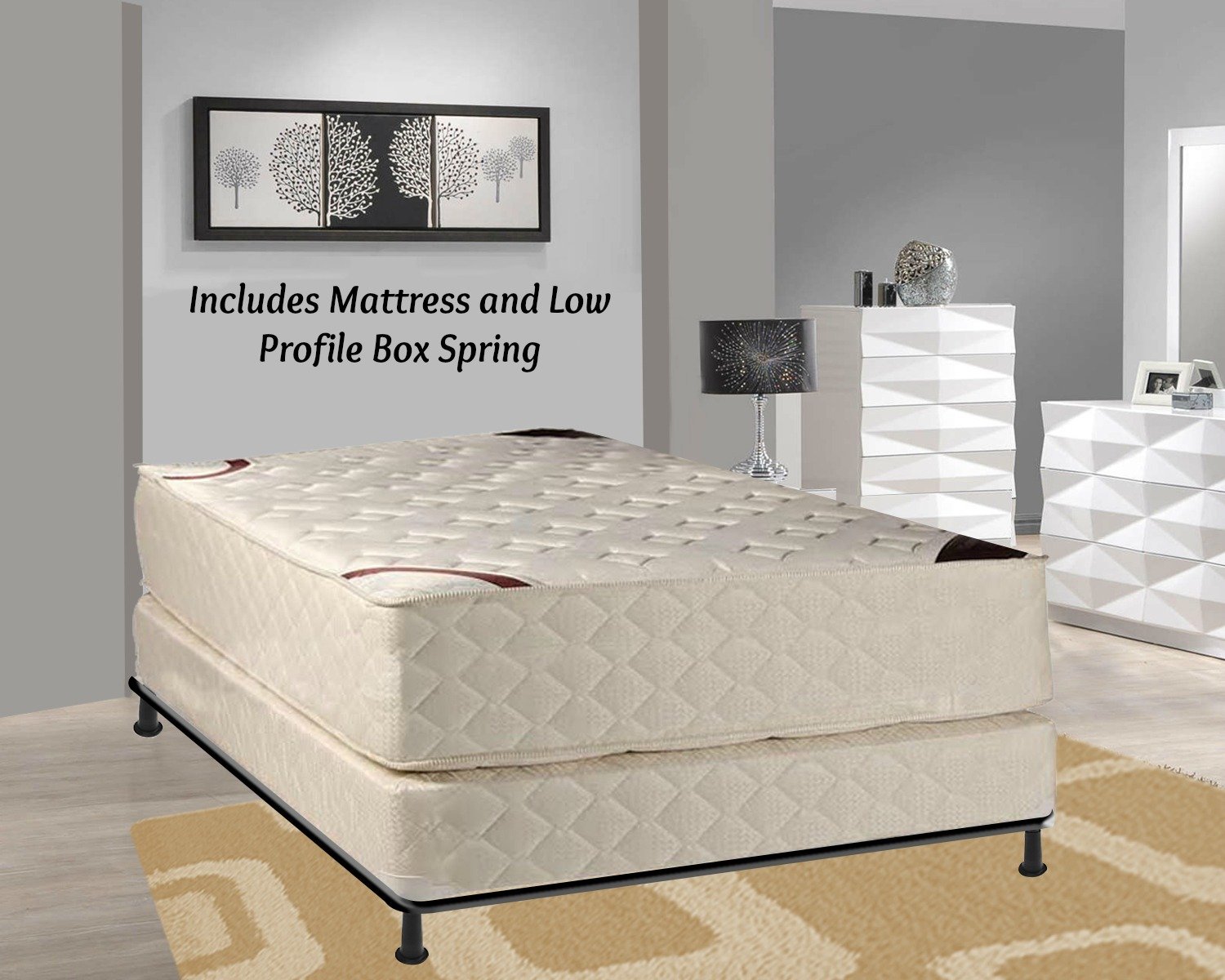 Spinal Solution 14-Inch Firm Double Sided Tight top Innerspring Mattress And 4" Wood Traditional Box Spring/Foundation Set, Good For The Back, No Assembly Required, Queen Size 79" x 59"