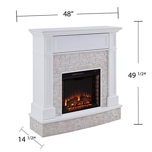 SEI Furniture Jacksdale Faux Stone Accent Electric Hidden Media Shelf Fireplace, White