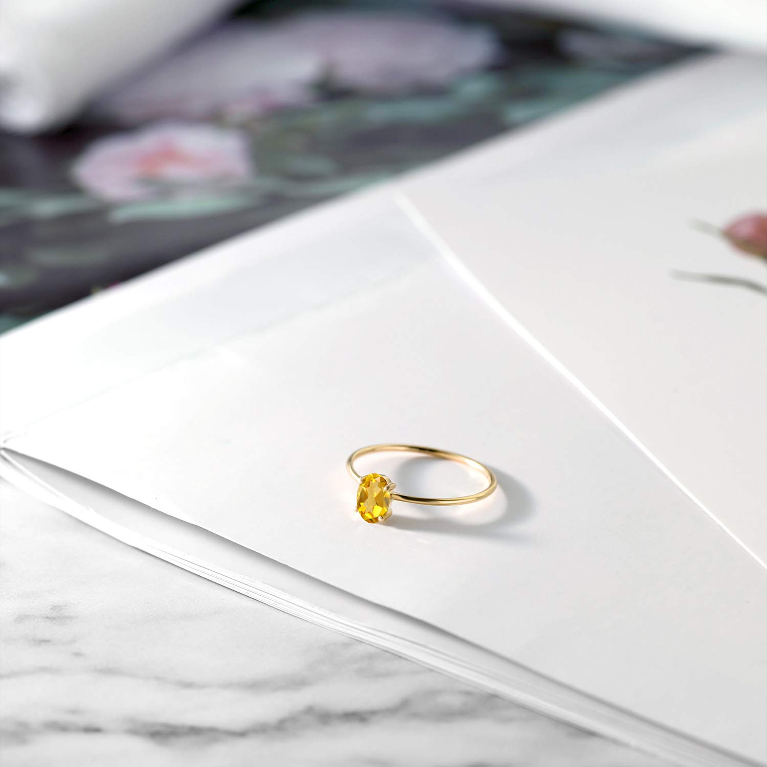 Gem Stone King 10K Yellow Gold 6X4MM Oval Gemstone Birthstone Engagement Ring | Solitaire Wedding Engagement Anniversary Promise Gold Ring For Women