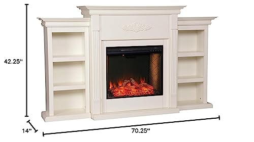 SEI Furniture Tennyson Alexa-Enabled Electric Bookcases Fireplace, Ivory