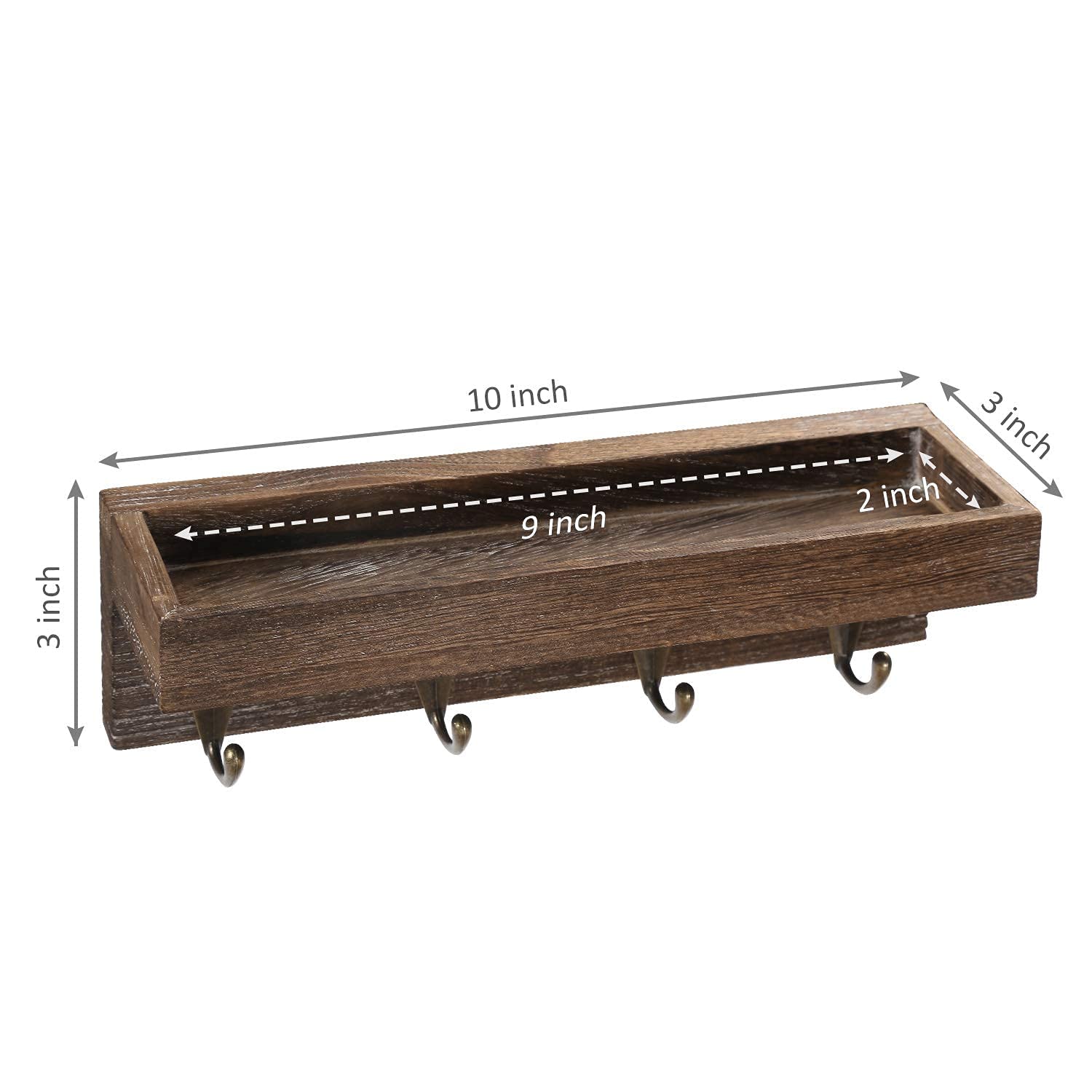 DOCMON Wall Mounted Rustic Wood Shelf, 1 Shelf Key Holder Organizer with 4 Metal Hooks, Farmhouse Style Mail Organizer for Entryway, Hallway, Bedroom, Office