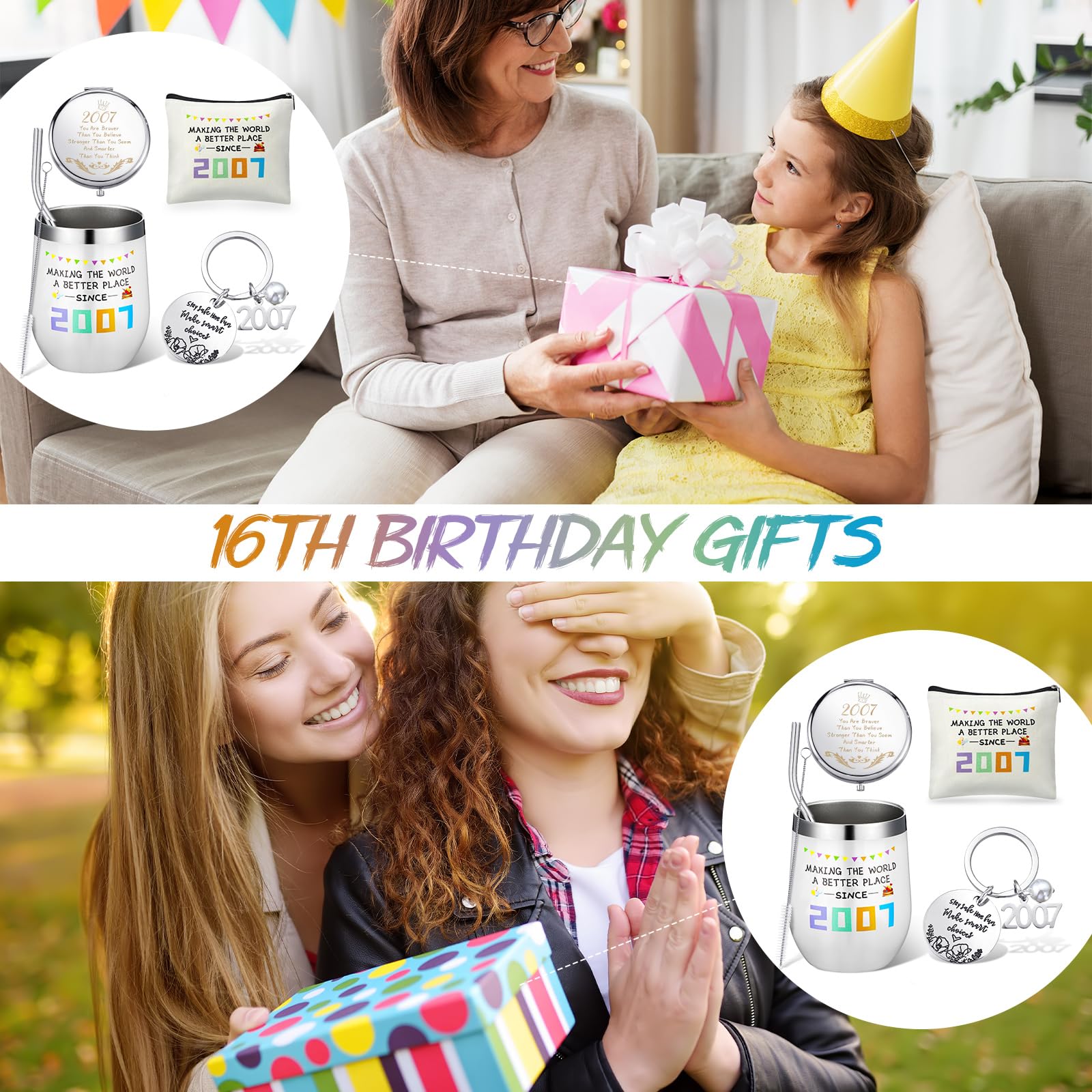 Didaey 14/16/17/18/19/22 Years Old Birthday Sweet Gift Makeup Bag 12 oz Tumbler Keychain Makeup Mirror for Daughter Bff Mother(17th Birthday)