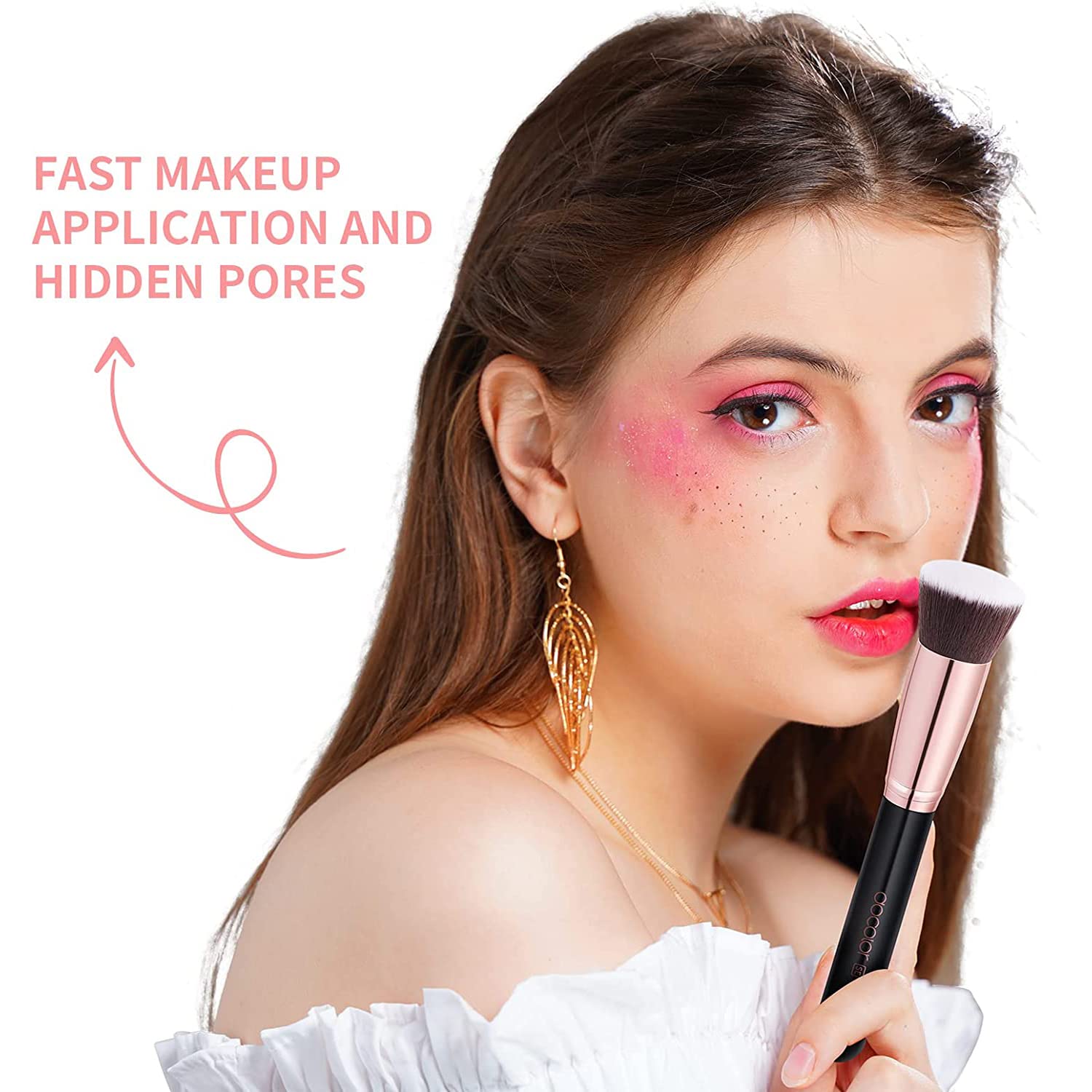 Docolor 6+1Pcs Makeup Sponges with Foundation Brush, Foundation Blending Beauty Sponge & Flat Top Kabuki Brush for Liquid,Cream,and Powder,Buffing,Blending,Full Coverage Foundation