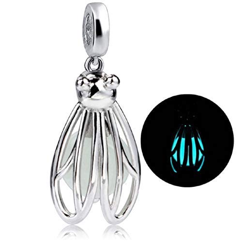 EVESCITY 925 Real Silver Glow in The Dark Hollow Luminous Stone Open-able Beads For Charm Bracelets ♥ Best Jewelry Gifts for Her Women ♥ (Glowing Firefly Summer)