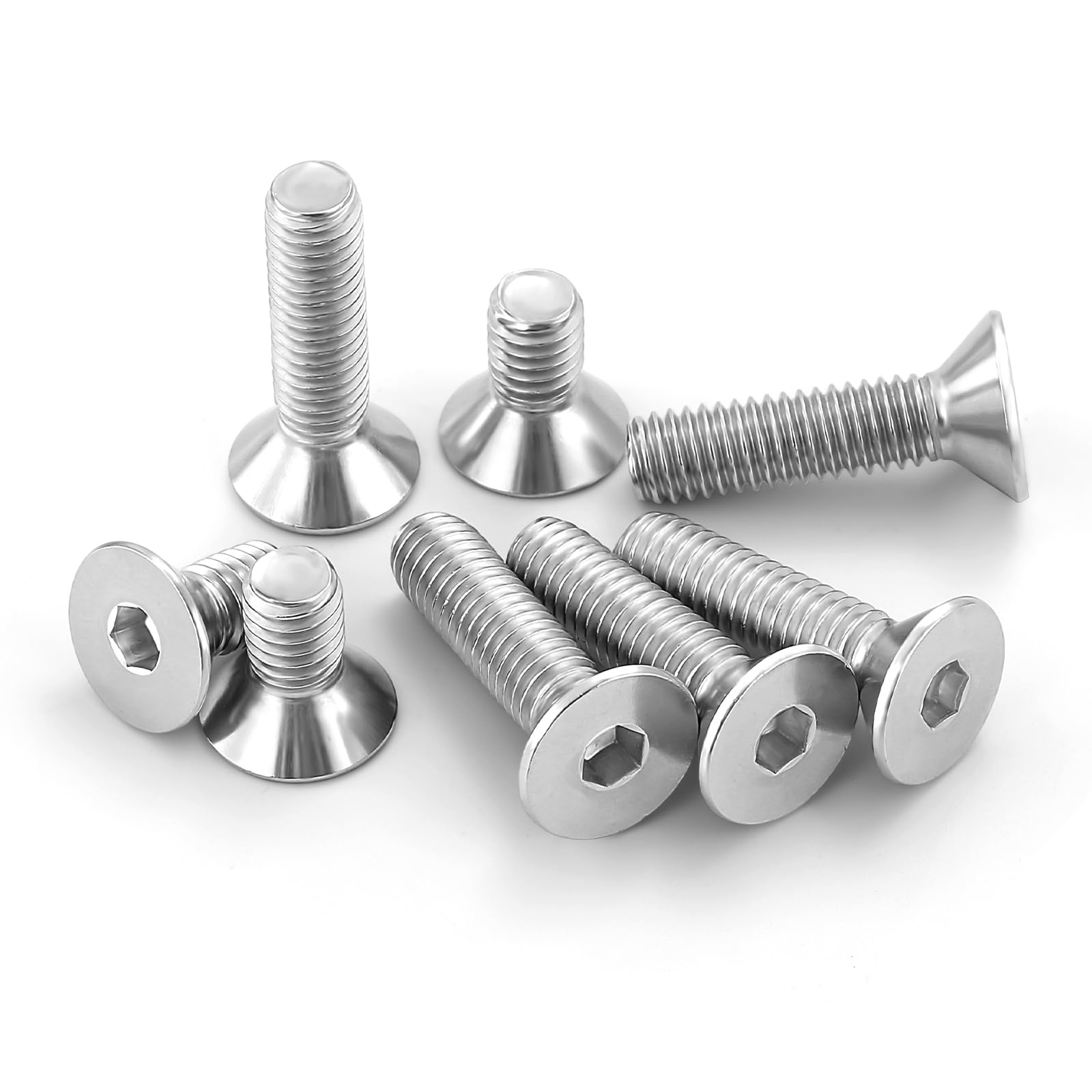 M5-0.8 x 12mm Flat Head Socket Cap Screws Countersunk Bolts, 304 Stainless Steel 18-8, Bright Finish, DIN 7991, Full Thread, 50 PCS