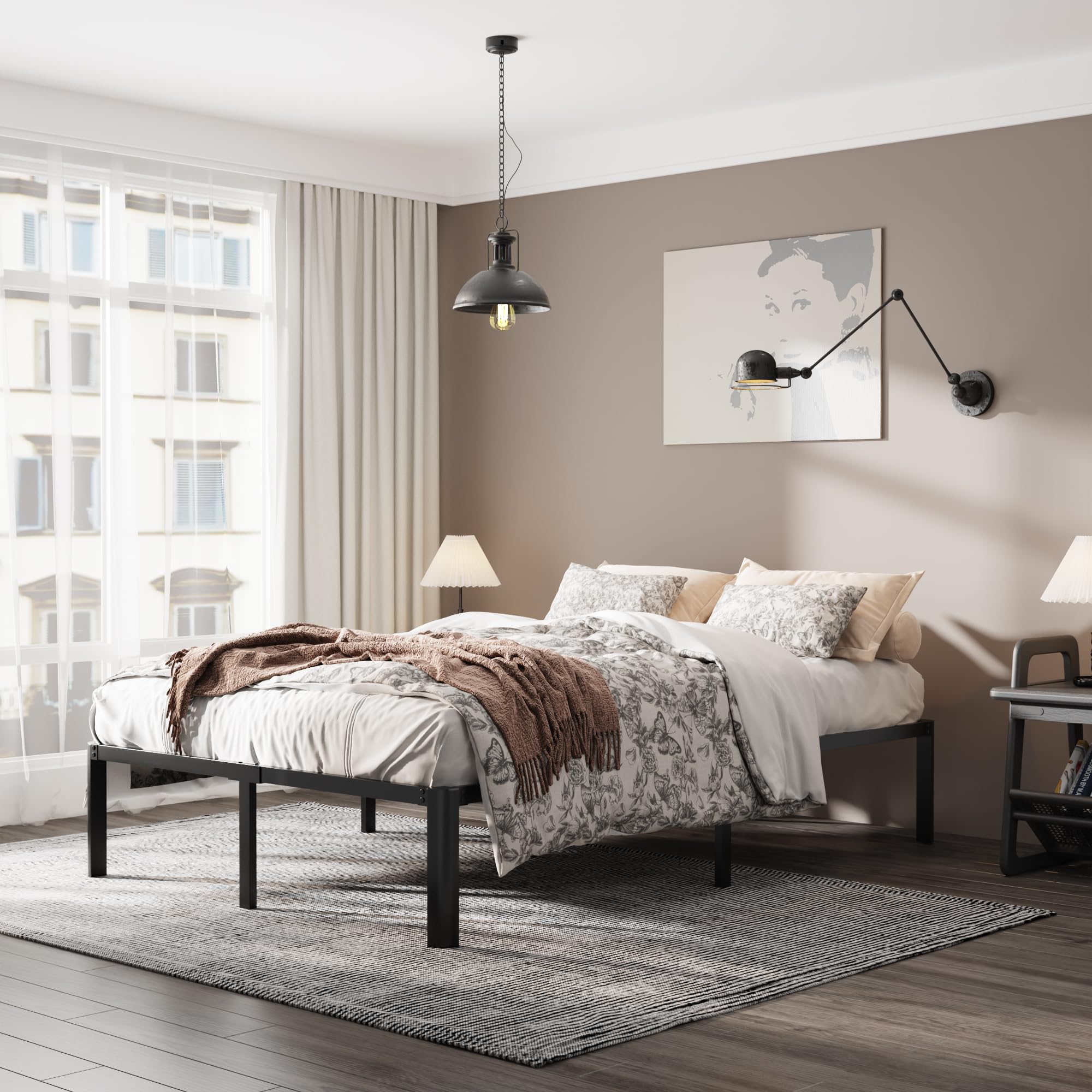 OLALITA Black Metal Bed Frame - Sturdy Metal Platform Bed Frame Queen Size Easy Assembly, Heavy Duty, No Box Spring Needed (Modern 14", Queen)