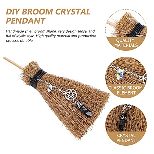 Halloween Mini Broom DIY Handmade Simulation Wizard Branch Broom Model Pendant Jewelry Making Accessories for Kids Khaki