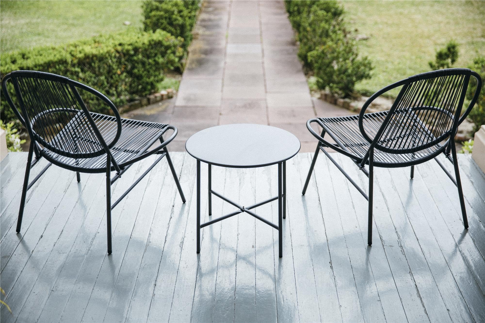 Novogratz Poolside Gossip, Marilyn 3 Piece Resin Weave Chat Set, Charcoal