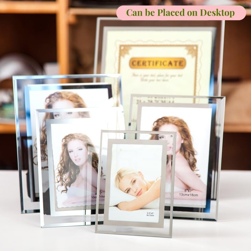 ZYUE 6x8 inch Picture Frame Made of Crystal Glass Display Pictures for Table Top Display and Wall Mounting Photo Frame Simple and Stylish Black