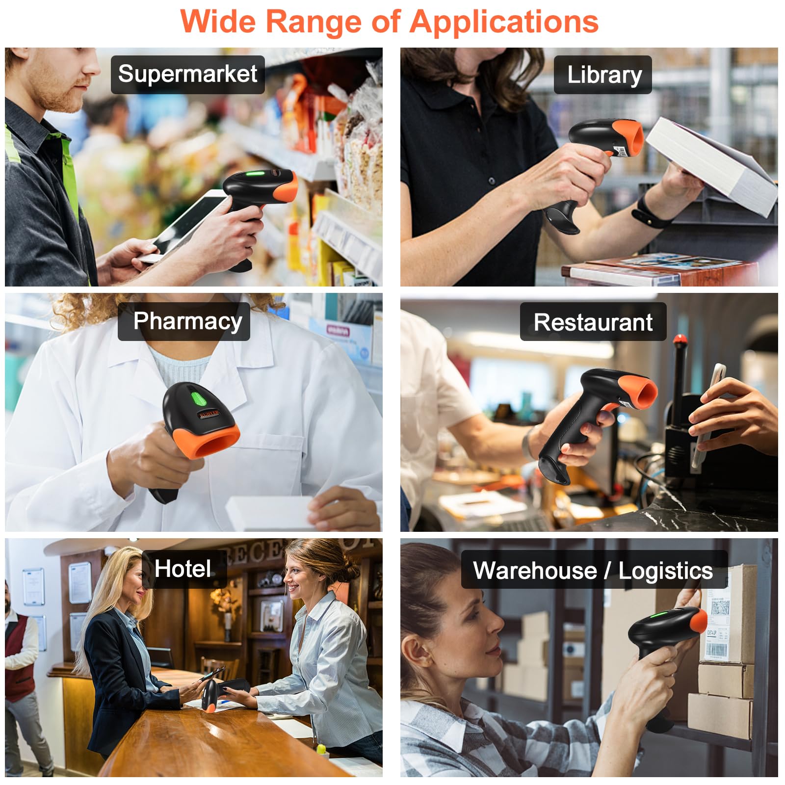 KUIIYER Bluetooth Barcode Scanner, Wireless 2D QR 1D Bar Code Scanners Handheld Barcode Reader with Updated 800 X 600 Pixel CMOS, Plug & Play for Warehouse, Library, Supermarket, Square POS System