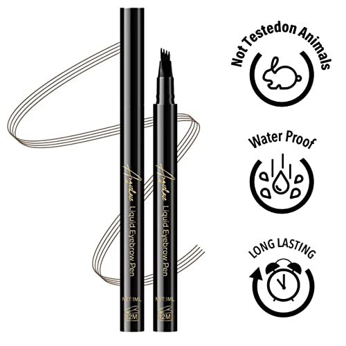 Eyebrow Pen, Microblading Eye Brow Pencil, Micro 4 Point Makeup Pens for Natural and Hair-Like Strokes, Long Lasting, Waterproof and Professional Eyebrow Definer (Dark Brown)