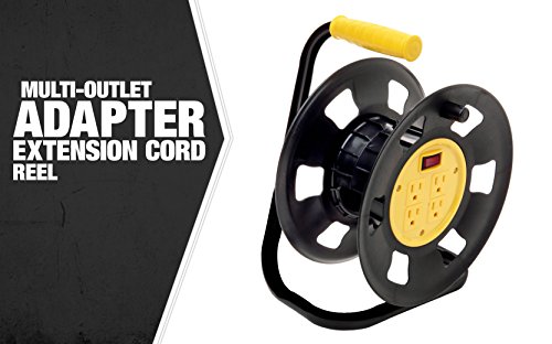 Designers Edge E230 Extension Cord Storage Reel; Multi-Outlet Adapter; Black/Yellow