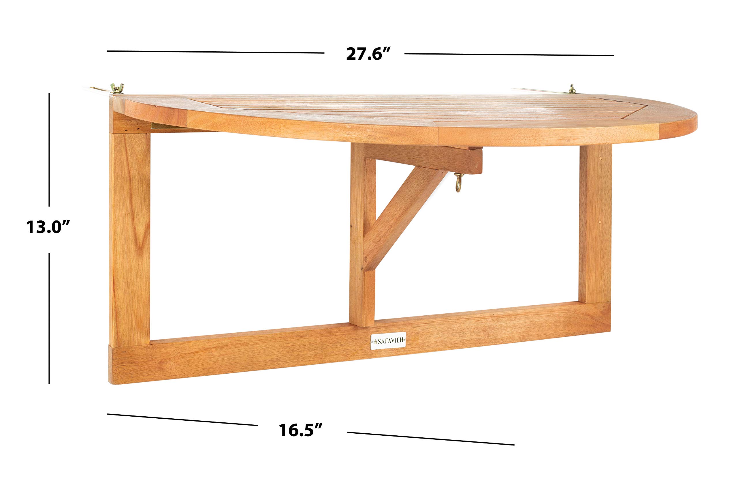 Safavieh PAT7045A Outdoor Collection Owens Natural teak wood Balcony Hanging Half Table