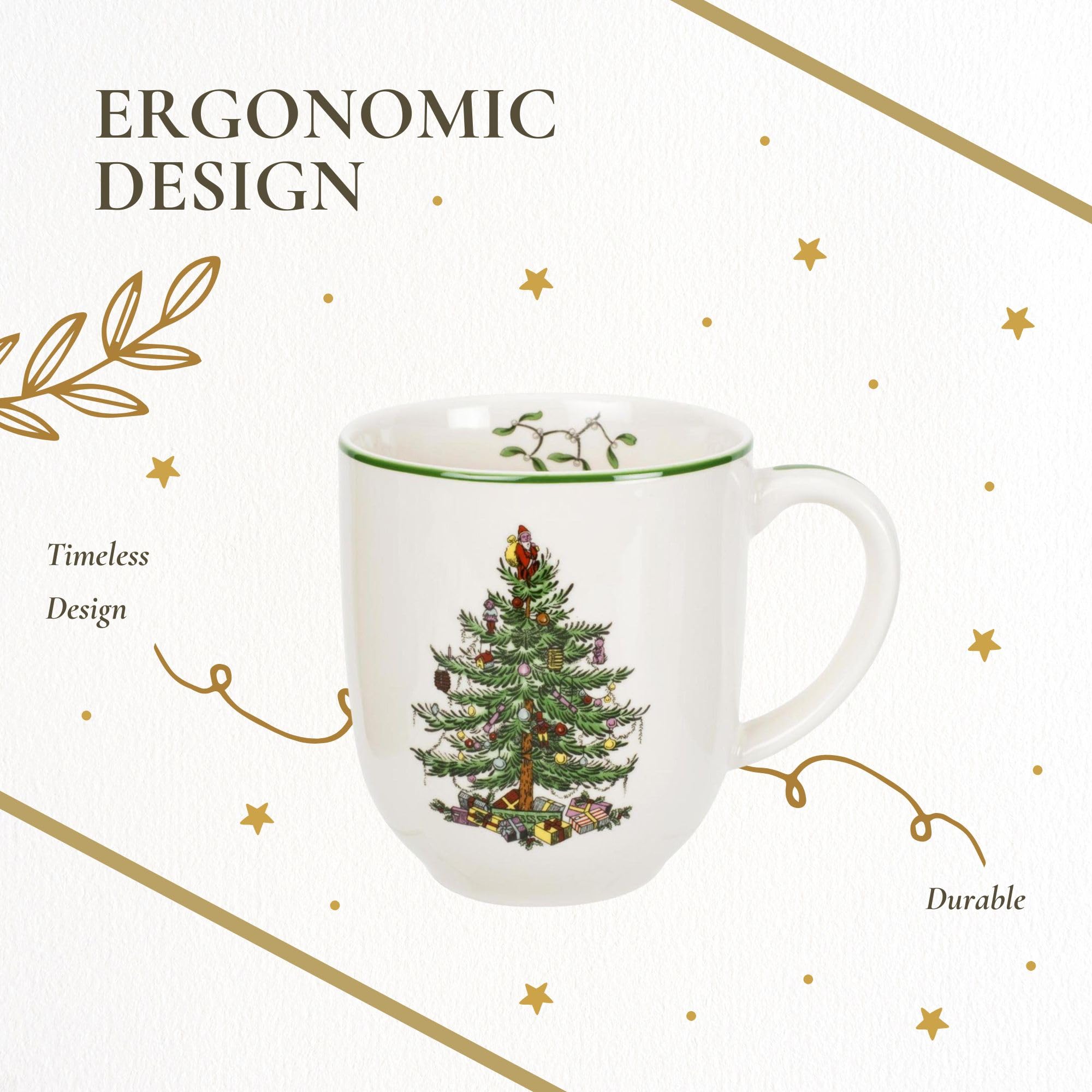 Spode Christmas Tree Cafe Mug - 14 Oz Ceramic Holiday Coffee Mugs for Tea, Hot Chocolate, Lattes - Festive Design with Santa and Christmas Tree Motif - Microwave & Dishwasher Safe
