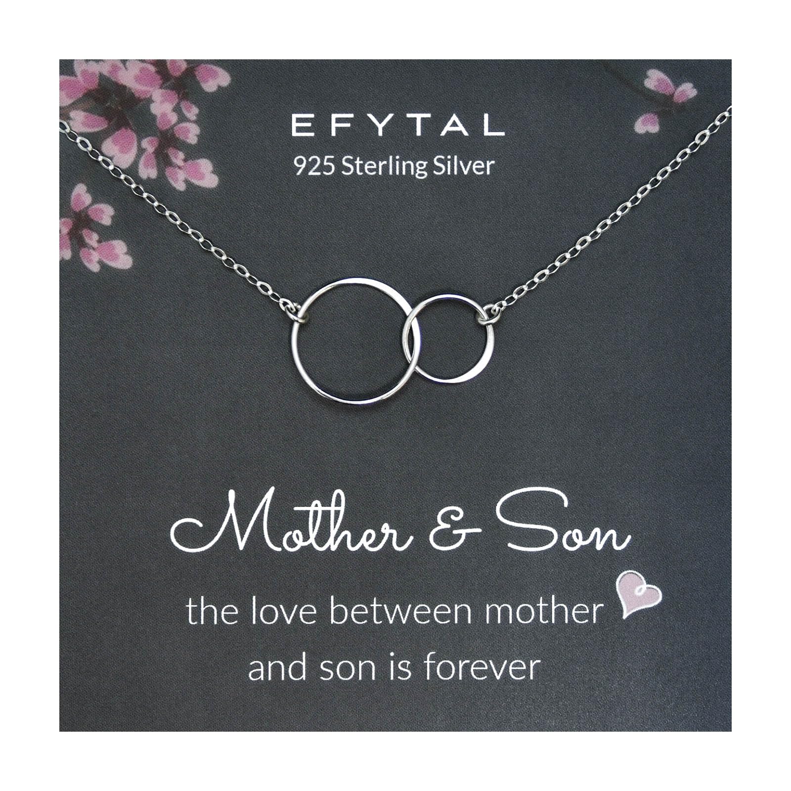 EFYTAL Mother Son Necklace, Sterling Silver Mother Son Gifts, Mom Birthday Gifts from Son, Mother and Son Gifts, Mother and Son Jewelry